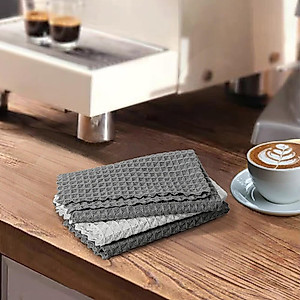 Barista Towel Set, Extra Thick Waffle Microfiber Coffee Cleaning Cloths for Espresso Machine, Steam Wand, Countertop, Grey, 3-Pack