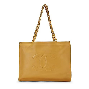 Chanel, Pre-Loved Yellow Lambskin Flat Chain Handle Tote, Yellow