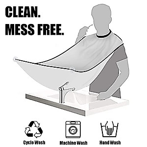 Beard Bib, Non-Stick Beard Apron for Shaving Trimming, Beard Catcher with Strong Suction Cups, Beard Hair Catcher - Unique Gifts for Men. (White)