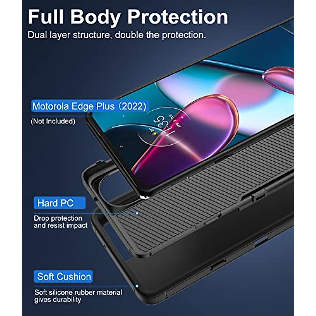 Dahkoiz for Motorola Edge Plus(2022) Case, Moto Edge Plus 5G UW 2022 Case with Dust-Proof Cap, Full Body Protection Silicone Rubber Cover Phone Case for Motorola Edge Plus(2022), Black