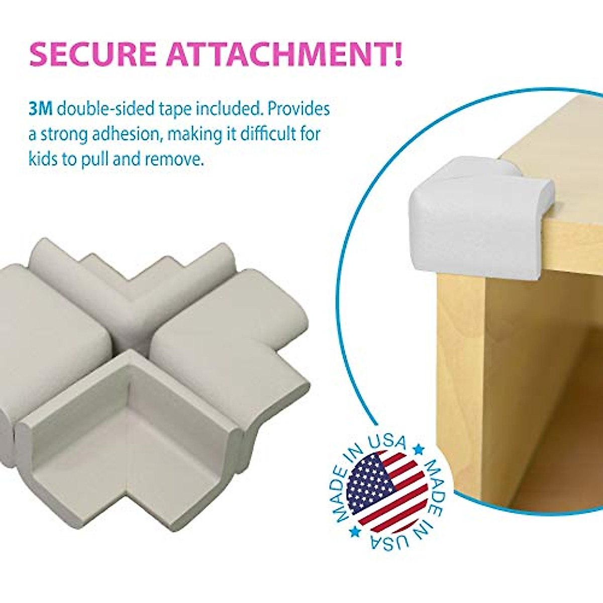 KidKusion Table Cushion | Made in USA | 12 Feet + 4 Corners | Off White | Baby Proof Furniture Edge and Corner Guards