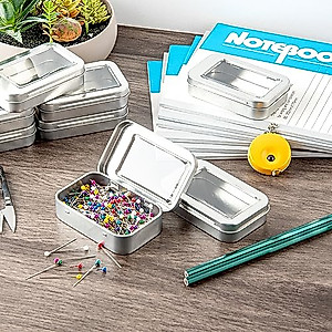 Restaurantware RW Base 4.5 Ounce Rectangular Tin Containers 10 Durable Tin Boxes With Lids - Clear Window Lids Rounded Edges Silver Tin Storage Containers Customizable Fits Mints Or Pills