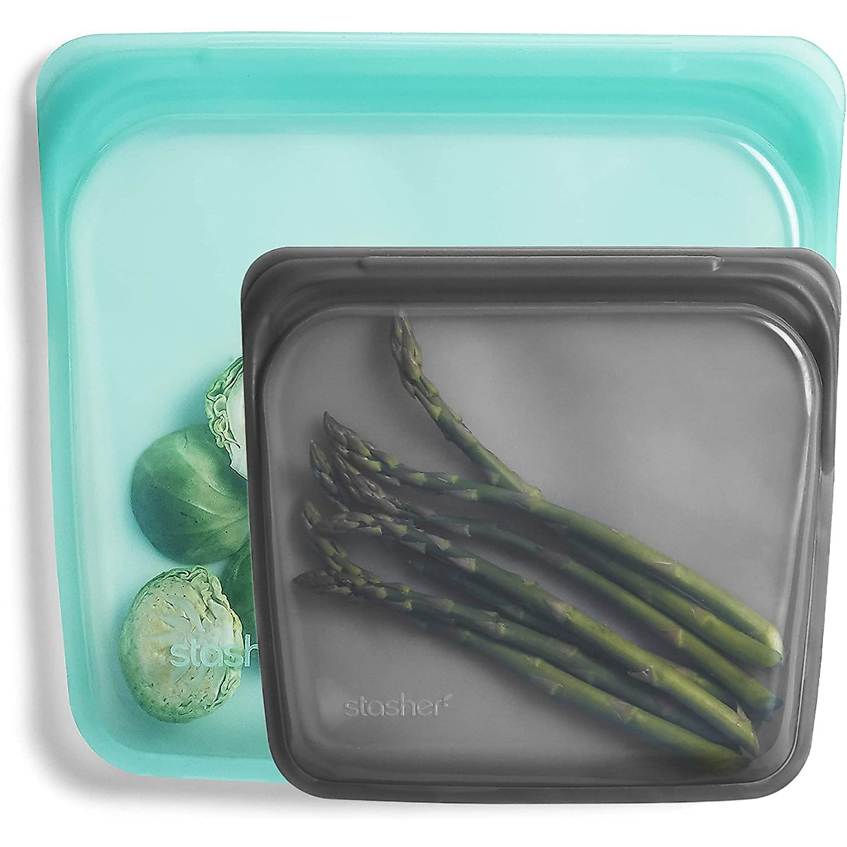Stasher Silicone Reusable Storage Bag, 2 Sandwich (Aqua + Ash) | Food Meal Prep Storage Container | Lunch, Travel, Makeup, Gym Bag | Freezer, Oven, Microwave, Dishwasher Safe, Leakproof