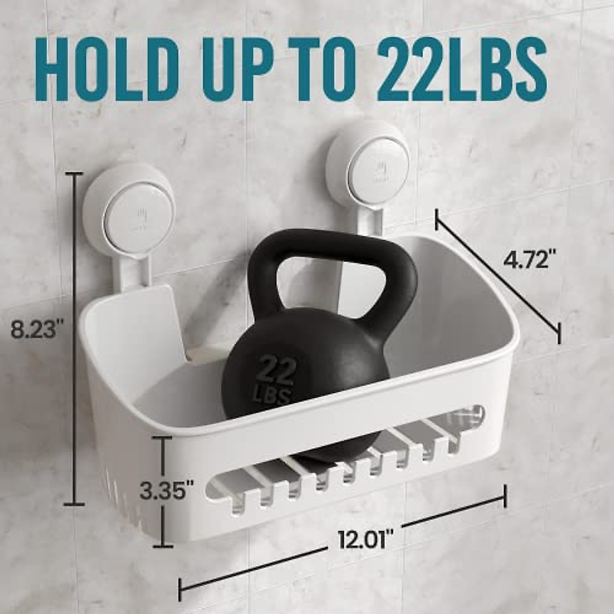 TAILI Shower Caddy with Vacuum Suction Cup Drill-Free Removable Shower Shelf Storage Basket for Shampoo & Toiletries, Kitchen Bathroom Bedroom Organizer