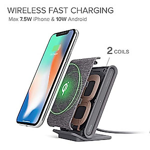 iOttie Ion Wireless Fast Charging Stand, Qi-Certified Charger 7.5W for IPhone XS Max R 8 Plus 10W for Samsung S9 Note 9, Includes USB C Cable & AC Adapter, Ash