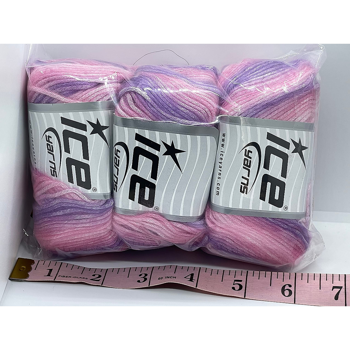 Ice Yarns Picasso 3 Pack - Pinks and Lilacs, Fuzzy with Subtle Sheen Worsted Weight, 3x125 Yards (3x115meters) 3x1.76 Ounces (3x50 Grams)