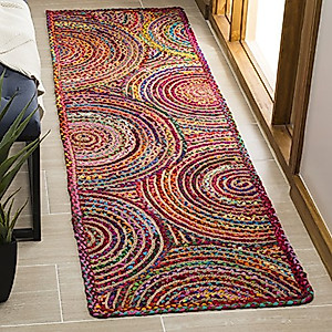 SAFAVIEH Cape Cod Collection Runner Rug - 2'3" x 8', Red & Multi, Handmade Boho Braided Circles Jute & Cotton, Ideal for High Traffic Areas in Living Room, Bedroom (CAP203A)