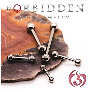 Forbidden Body Jewelry nipple barbell, nipple bars, silver nipplerings piercing Surgical Steel 10g - 12mm Straight Barbell Body Jewelry, 6mm Balls