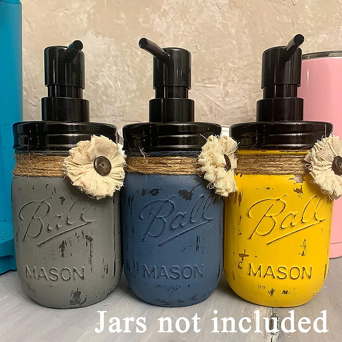 Elwiya Rustic/Farmhouse Mason Jar Soap Dispenser Lid and Pump Rust Proof, Black Plastic Dispenser Lid for 16 oz Regular Mouth Mason Jar Decor - 4 Pack