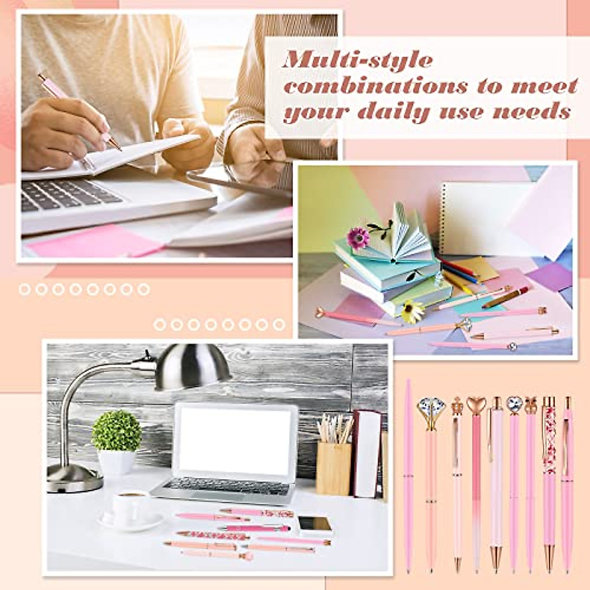 16 Pieces Crystal Diamond Fancy Pens for Kids Women Metal Ballpoint Pens Bulk Diamond Liquid Glitter Pen with Black Ink for Girl Bridesmaid Wedding Party Supplies School Office Easter (Pink Series)