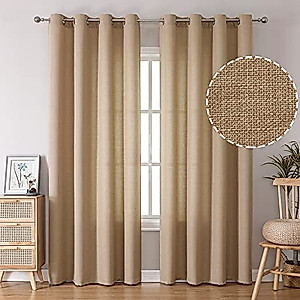 BGment Natural Faux Linen Curtains for Bedroom, Grommet Thick Linen Semi Sheer Drapes Light Filtering Privacy Window Treatments Curtains for Living Room, Set of 2 Panels, 52 x 84 Inch, Natural