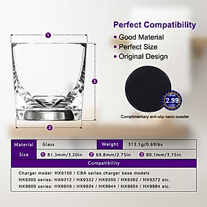 Replacement Charger Glass Cup Compatible with Philips Sonicare Diamondclean Electric Toothbrush, for HX9100 CBA1001 CBA2001 CBA3001 Charging Base and HX9300 HX9900 Series Electric Toothbrush Charger