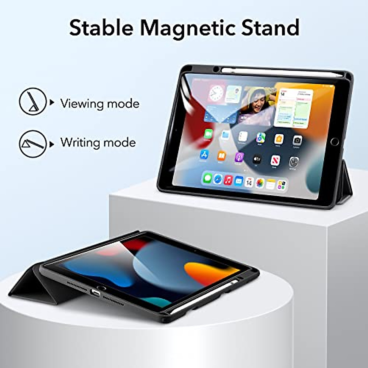 ESR for iPad Cases for 9 Generation, Hybrid Trifold Stand Case Compatible with iPad 9th/8th/7th Generation, Magnetic Detachable Cover with Pencil Holder, Auto Sleep and Wake, Rebound Series, Black