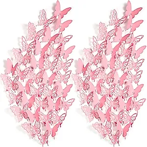 120 Pcs 3D Butterfly Wall Decor Mural Stickers Decals 3 Styles Butterfly Wall Decoration Decals for Baby Room Home Wedding Party DIY Decor(Pink)