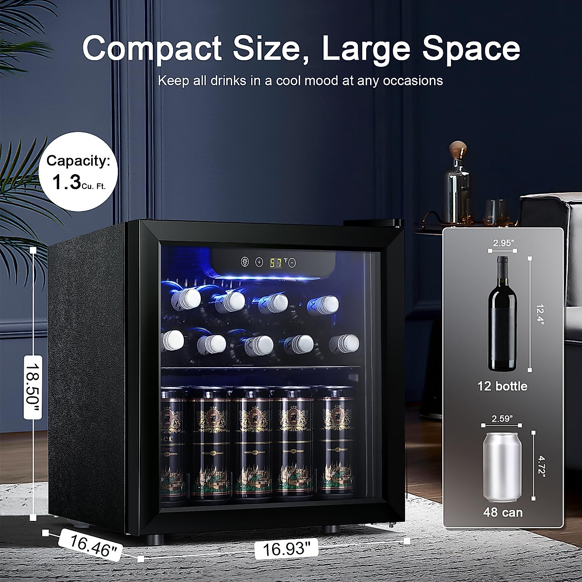 Antarctic Star 12 Bottle 48 Can Beverage Refrigerator Cooler - Mini Fridge Glass Door for Beer Soda Drinks or Wine,Freestanding Beverage Fridge for Home and Bar with Adjustable Shelving, 1.3 Cu. Ft.