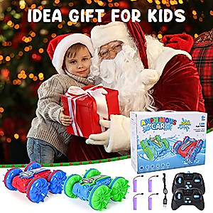 Acekid 2 Pack Amphibious Remote Control Cars for Boys 5-12, 4WD 2.4GHz Waterproof RC Stunt Car for Kids, Rotating 360° Off Road All Terrain RC Vehicle Water Beach Pool Toy