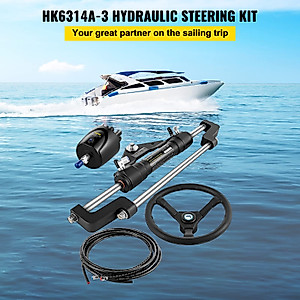 VEVOR Hydraulic Steering for Boats, 300HP Outboard Steering System Kit with Helm Pump, Cylinder, Steering Wheel and Hose