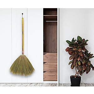 Indoor Grass Broom 40 Inch with Bamboo Handled Brooms for Floor Cleaning, Smooth & Hard Floor - Sweeping Tool Unique Handmade Craft Broom Design for Home, Kitchen, Office, Courtyard, Tiled Floor
