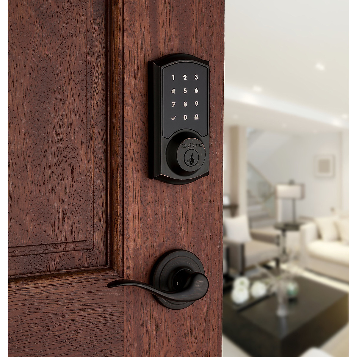 Kwikset 99160-021 SmartCode 916 Traditional Smart Lock Touchscreen Electronic Deadbolt Front Door Lock with SmartKey Security and Z-Wave Plus in Venetian Bronze