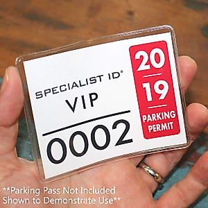 2 Pack - Parking Permit Holder for Car Windshield - Clear Adhesive Parking Tag Pouch - Vinyl Plastic Document Protector Holds Large Parking Placard, Pass, Decal or Sticker (4 x 3) by Specialist ID