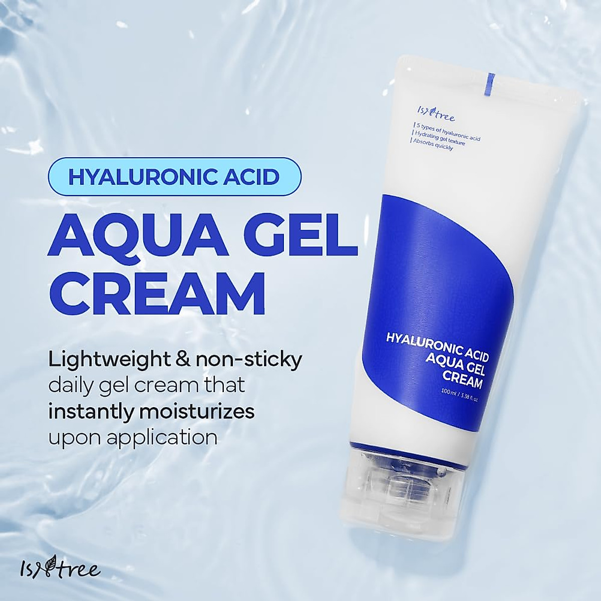IsNtree Hyaluronic Acid Aqua Gel Cream 100ml, 3.38 fl.oz | Lightweight Hydrating Gel | Quick Absorbing Moisturizer | Korean Skincare