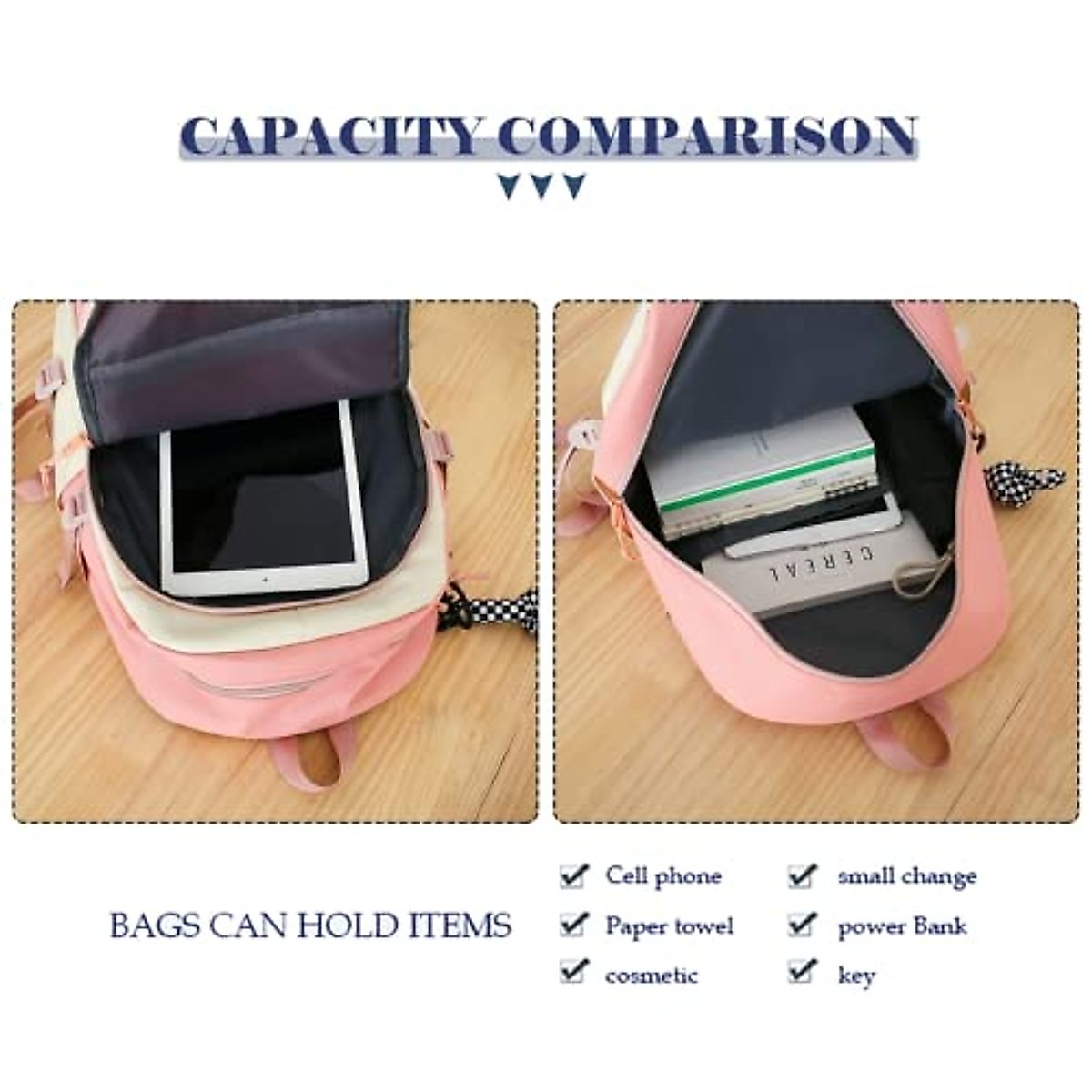 5Pcs Kawaii Backpack Set for School, Cute Aesthetic Backpack with Kawaii Pin and Accessories Bookbags for School Teens (Pink1)