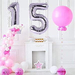 40 Inch Large Silver Number 15 Balloon Extra Big Size Jumbo Digit Mylar Foil Helium Balloons for Birthday Party Celebration Graduations Wedding Anniversary Baby Shower Supplies Engagement Photo Shoot