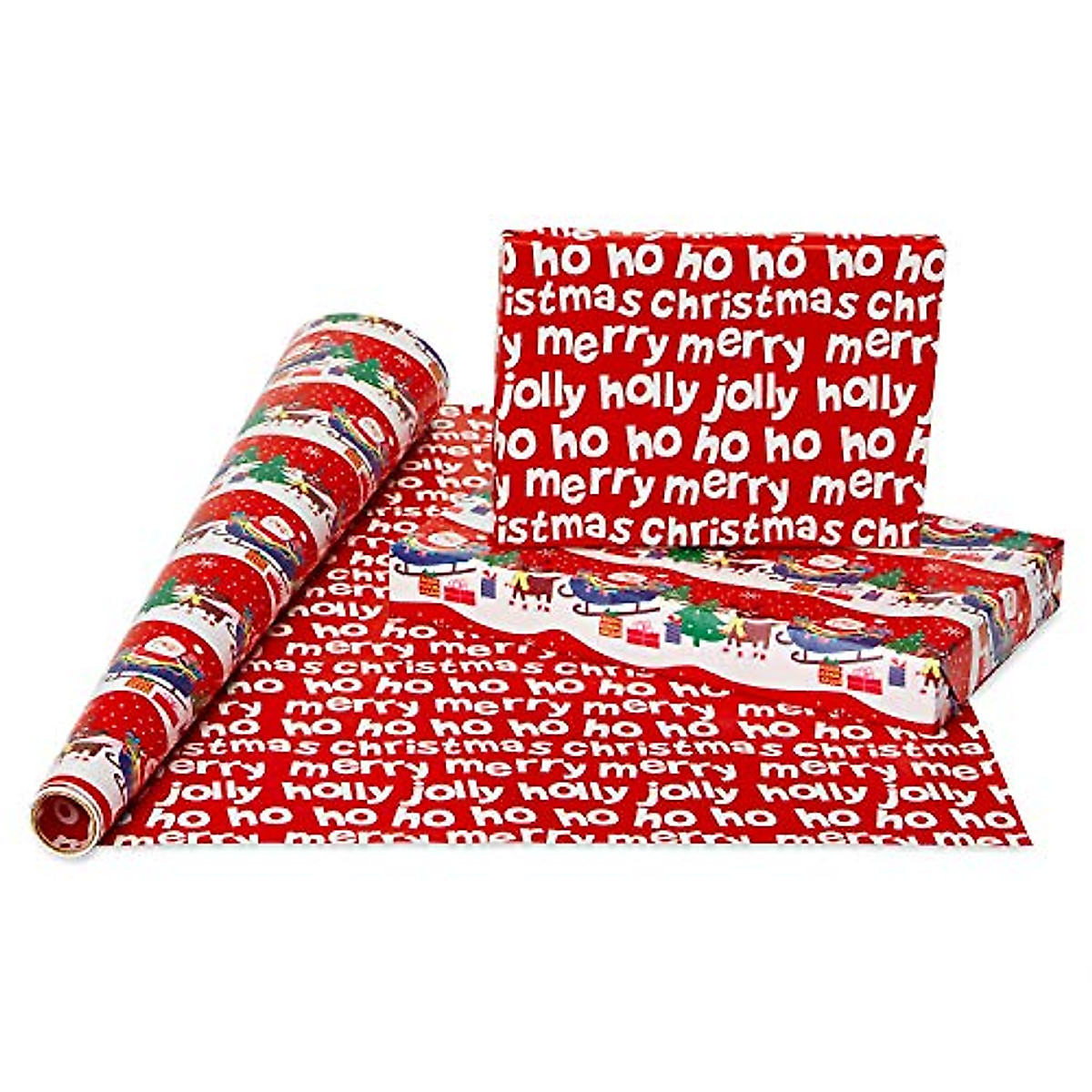 American Greetings 160 sq. ft. Reversible Kids Christmas Wrapping Paper Bundle, Santa, Snowflakes and Snowmen (4 Rolls 30 in. x 16 ft.)
