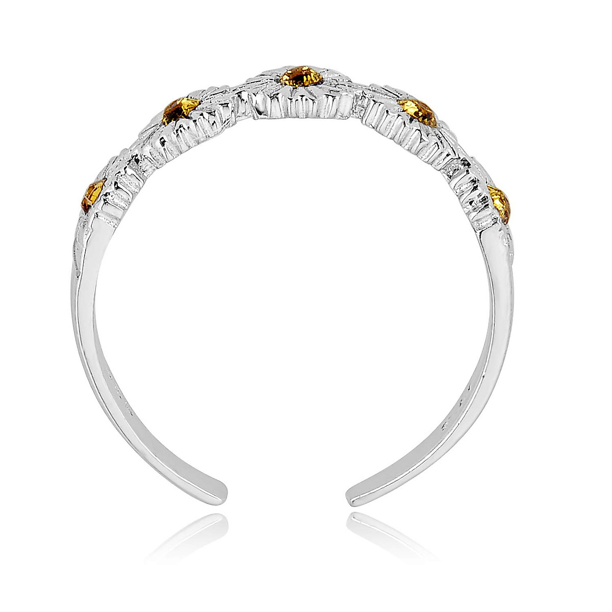 AVORA 925 Sterling Silver Adjustable Flower Toe Ring with Simulated Diamond CZ