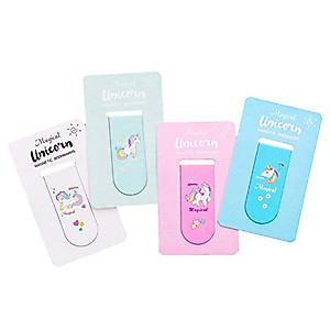 NUOBESTY 4pcs Unicorn Magnetic Bookmarks Magnet Page Markers for Student Stationery Reading Accessories (White, Green, Pink, Blue)