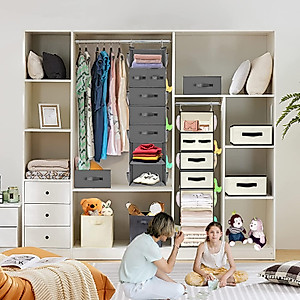 7-Shelf Hanging Closet Organizer with 5 Drawers, Hanging Closet Shelves Storage and 8 Mesh Pockets, Closet Organization and Storage for Wardrobe, Nursery, Baby, Underwear, Dorm,12.2*13.7*50''(Gray)