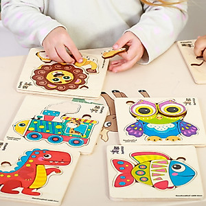 QUOKKA Wooden Puzzles for Toddlers 3-4 - 6XSET Toddler Puzzles Ages 3-4 - Wood Learning Montessori Toys 3-5 Year Old - Preschool Animal Travel Game Gift for Boys & Girls