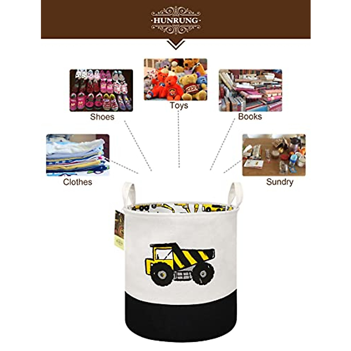 HUNRUNG Large Laundry Hamper,Cartoon Organizer Bin for Children Nursery,Toys,Laundry,Children Clothing,Gift Baskets(Engineering)