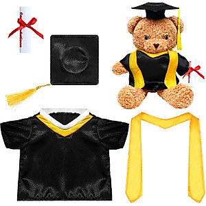 Graduation Bear Clothes Graduation Hat with Yellow Tassel Diploma Gown Outfit Plush Toy Cute Gown Clothes Accessories Fits Most 13 Inch Plush Bear Doll Small Stuffed Animal Graduation Costume