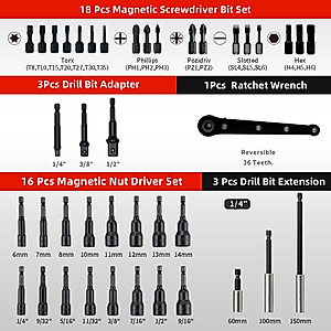 AKM TOOL 41Pcs Magnetic Nut Driver Set, 1/4" Quick-Change Hex Shank | SAE & Metric | Cr-V Steel, Magnetic Screwdriver Bit Set W/Drill Bit Extension & Drill Bit Adapter