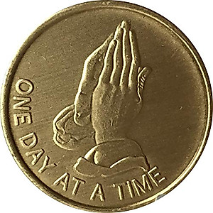 One Day At a Time Praying Hands with the Serenity Prayer- Bronze Medallion