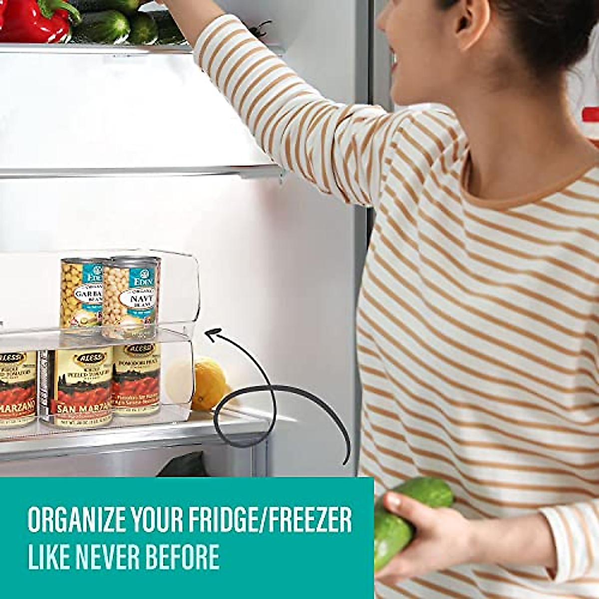 Clear Plastic Storage Bins(Set of 2) - Stackable Storage Organizer for Pantry, Kitchen Cabinet, Refrigerator, Office Desk, or Bathroom - Food Organizer Baskets with FREE Write-On Bin Labels