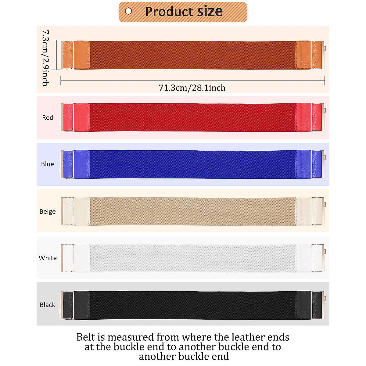 6 Pieces Women Wide Belt Elastic Cinch Waistband Stretchy Dress Waist Belt with buckle for Ladies, One Size