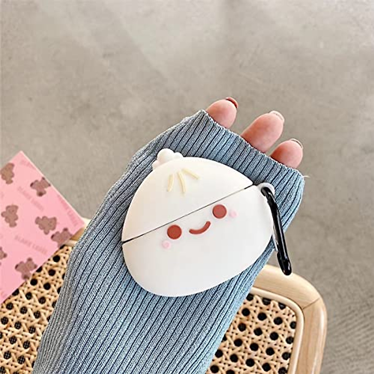 Cute AirPod Pro Case with Keychain Steamed Stuffed Bun Face Design Full Protective Silicone Cover Compatiable with AirPods Pro Case for Women and Kids