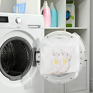 2PCS Sneaker Dryer Bag 15.7x13.8in Sneaker Washing Mesh Net for Most Dryers Door, with Elastic Straps Zippers Polyester Reusable Honeycomb Net Laundry Bags for Sneakers, Clothing, Laundry(White)