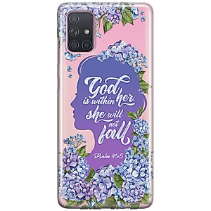 Cavka Phone Case Compatible with Samsung Galaxy A73 A72 5G A71 A54 A52 A42 A34 A32 A14 A11 Print Hydrangea Flowers. Quote Flexible Bible Verse Slim God is within her she will not fall Psalm 46:5