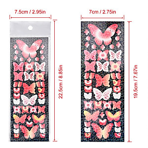 15 Sheets Glitter Rainbow Butterfly Stickers Set,Cute Self-Adhesive Waterproof Korean Sticker Pack for Art Craft DIY Scrapbooking Bullet Journal Planner Phone Cases Laptops Daily Water Bottles