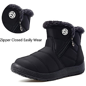 Eagsouni Snow Boots Womens Winter Ankle Boots Ladies Warm Fur Lined Booties Thickening Shoes Zip Flat Sneakers Outdoor Booties High Top Black, US 10, 42 EU