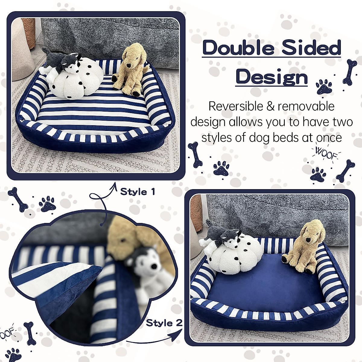 LinkRomat Dog Beds Large Sized Dog with Cushion, Extra Large Dog Bed Removable Washable & Waterproof Dog Bed, Indestructible Chew Proof Dog Bed Suit Medium & Large Dog, M, 35" L X 27" W X 6" Th