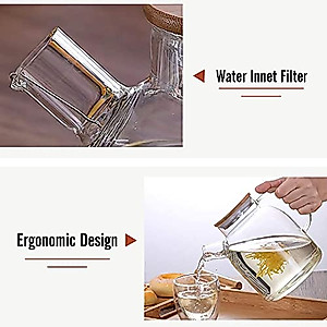 Acoode Glass Water Pitcher with Bamboo Lid Large Capacity Cold Water Tea Pot with Filter for Hot/Cold Water and Iced Tea (1800ML/60Oz)