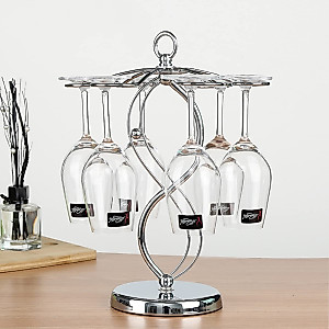 Homya Wine Glass Holder - Countertop Metal Wine Holder Vertical Wine Glass Display Rack for Bar Kitchen Table, Offers 6 Wine Glasses, Silver