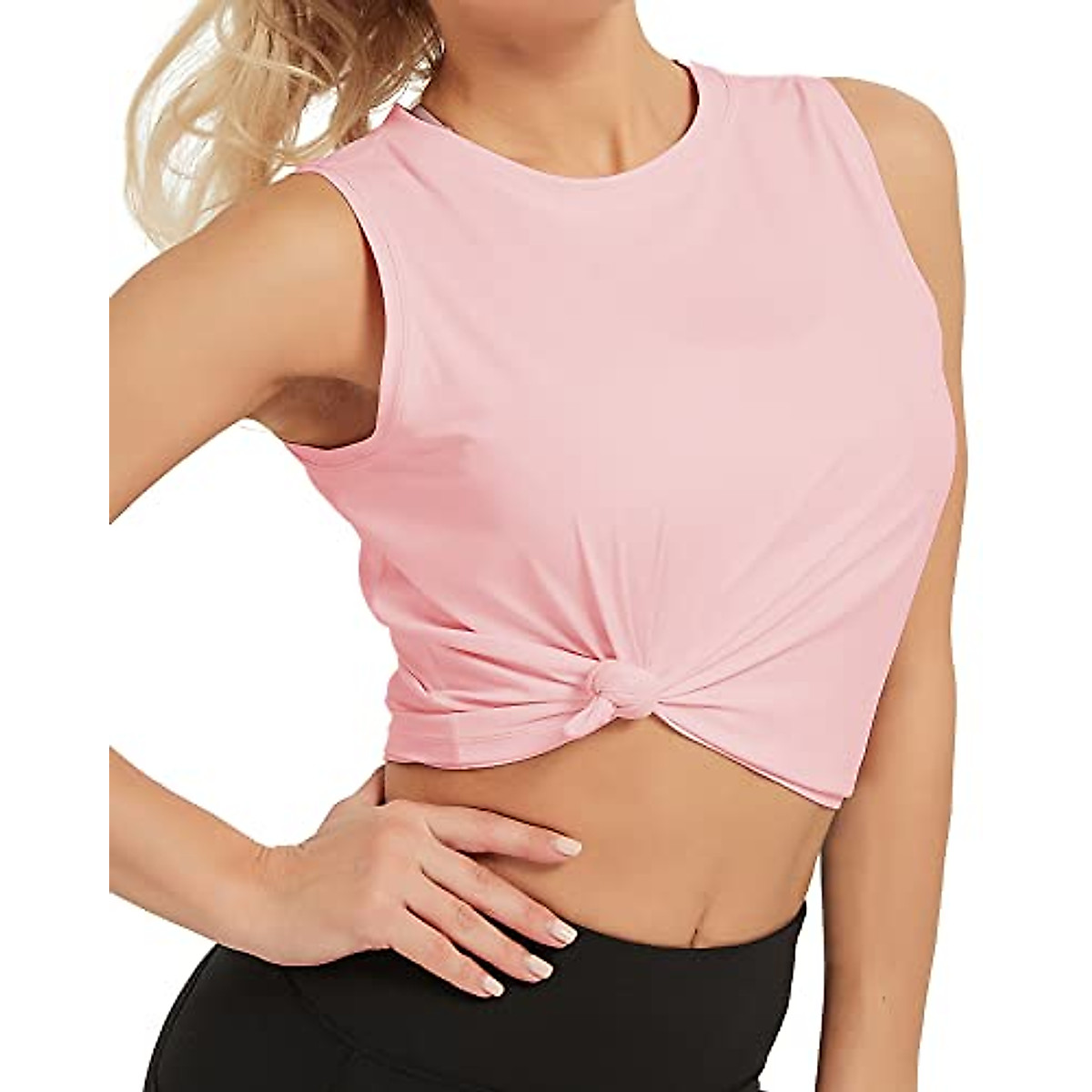 Stelle Women's Workout Tops Sleeveless Yoga Tank Tops Running Gym Crop Tops (Pink,M)
