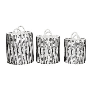 Deco 79 Plastic Handmade String Detail Storage Basket with Handles, Set of 3 21", 21", 19"H, White