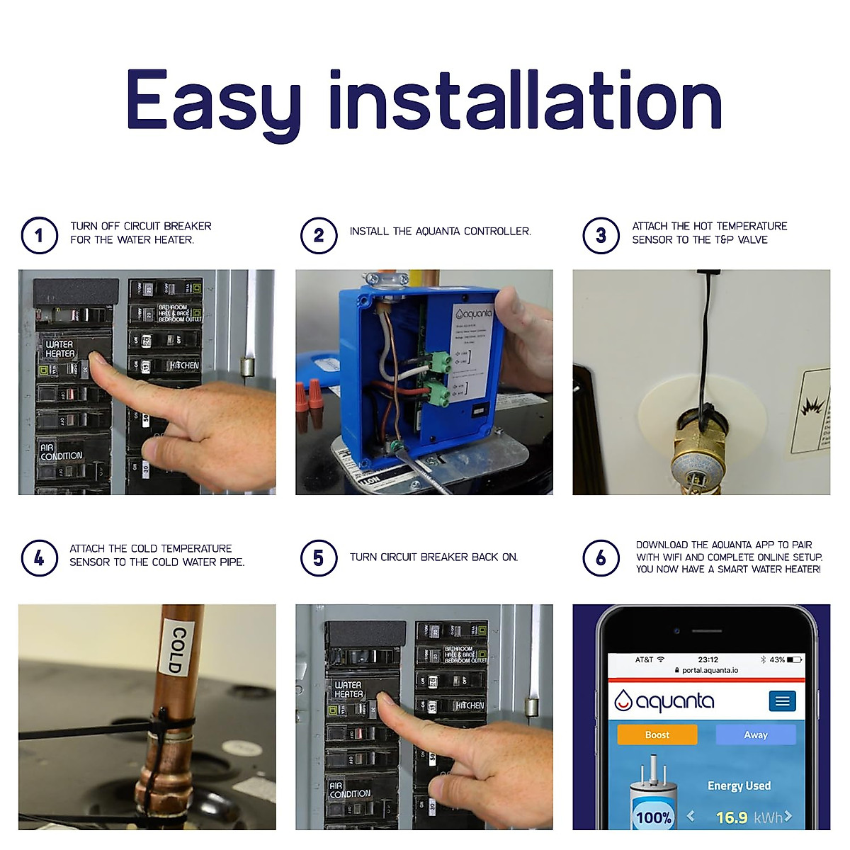 Aquanta Digital Water Heater Timer - Wifi Smart Water Heater Controller/Control - Smart Hot Water Heater Alternative - Programmable, Works with Gas Hot Water Heaters (ONLY) - Leak Sensor Included