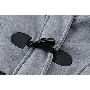 JiangWu Womens Fashion Horn Button Fleece Thicken Coat with Hood Winter Warm Jacket (Medium, Light-gray)